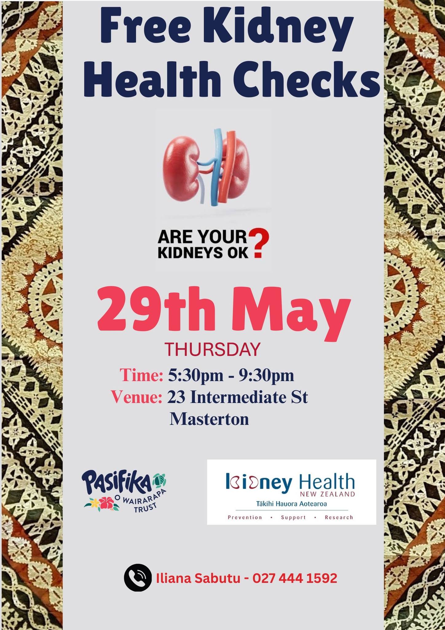 Free Kidney Health Check - Pasifika O Wairarapa Trust